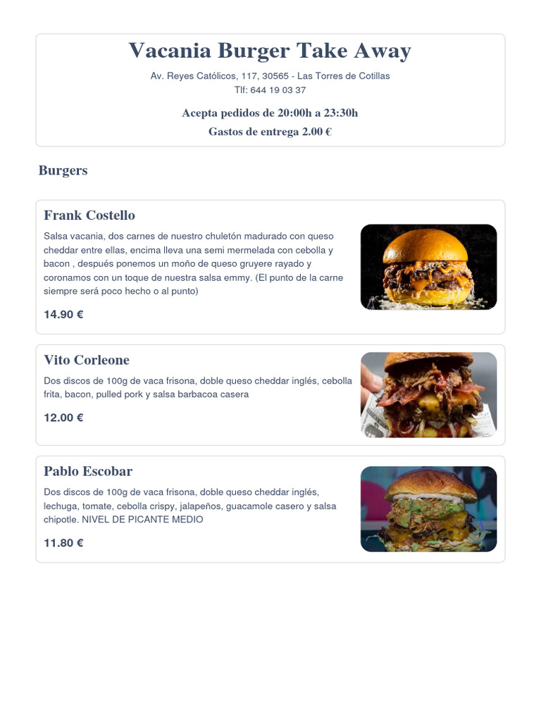 Carta Vacania Burger Take Away | PDF | Salsa | Condimentos