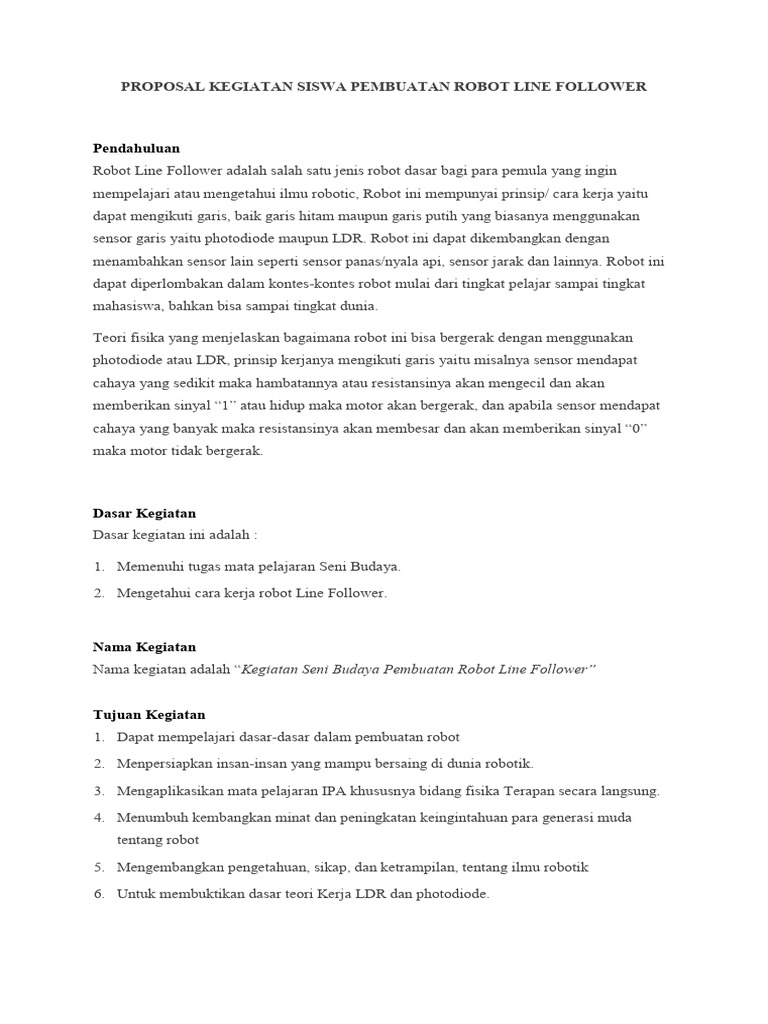 Proposal - Kegiatan - Siswa - Pembuatan - Robot - Line - Follower (1) Kel Hasna | PDF