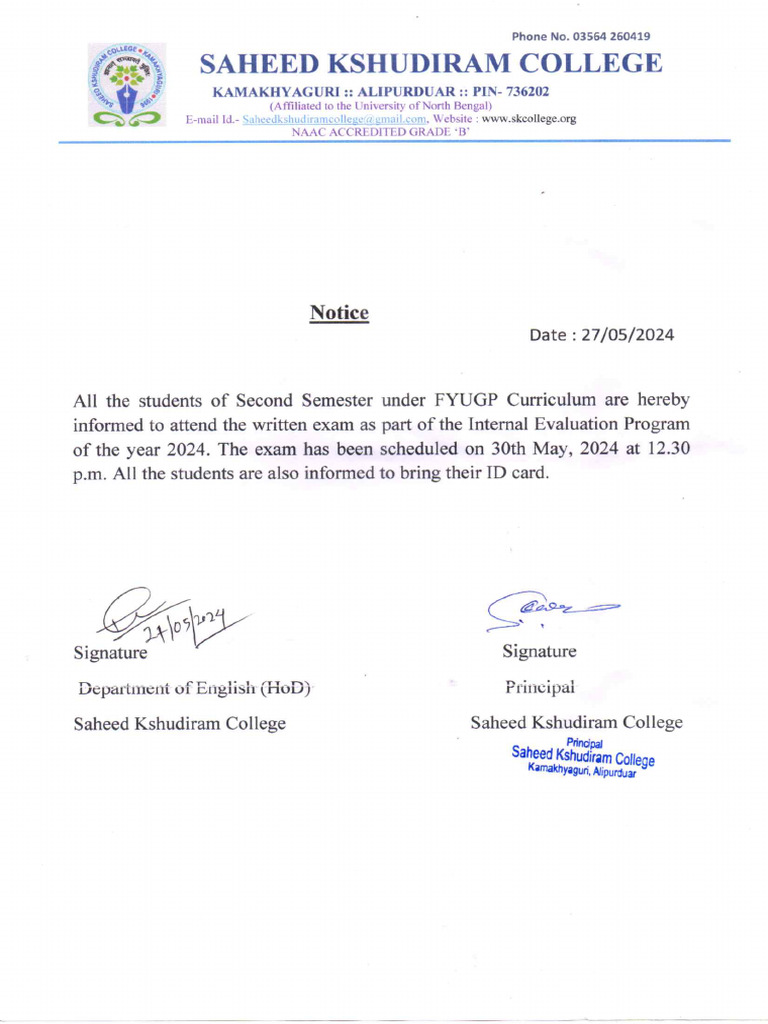 Written Test Exam of 2nd and 4th Semester 2024 | PDF