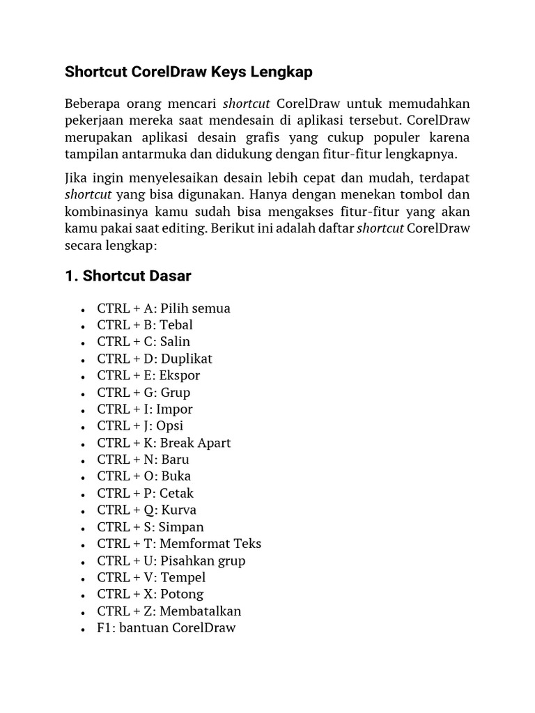 Shortcut CorelDraw Keys | PDF