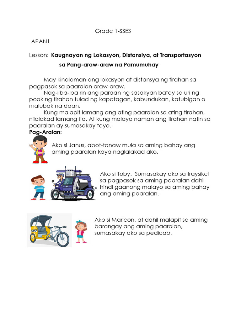 Grade 1 SSES APAN Lecture Activities 2 | PDF