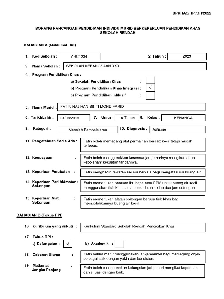 Contoh Rpi Sek - Ren - Kefungsian | PDF
