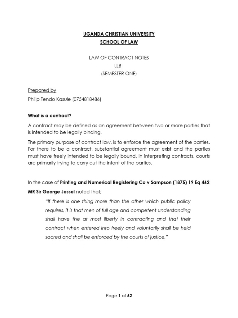 Contract 1 Notes | PDF | Offer And Acceptance | Consideration