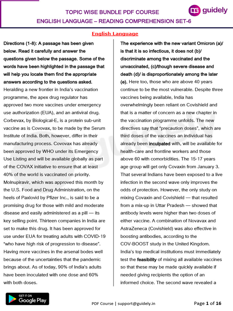 Reading Comprehension Set - 6 (Prelims) - 1717663111777 | PDF ...