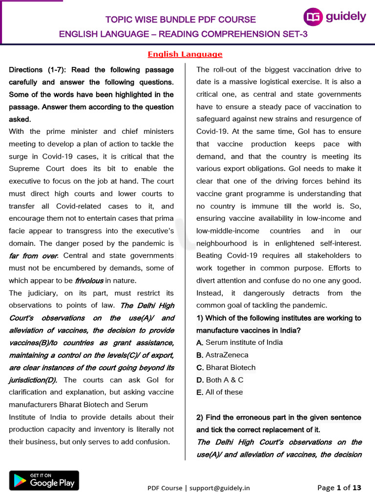 Reading Comprehension Set - 3 (Prelims) - 1717663067040 | PDF | Natural ...