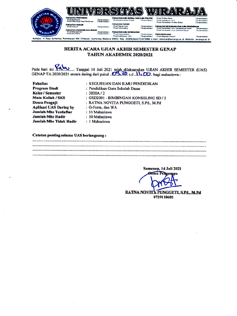 Ba Absen BK SD A Uas | PDF