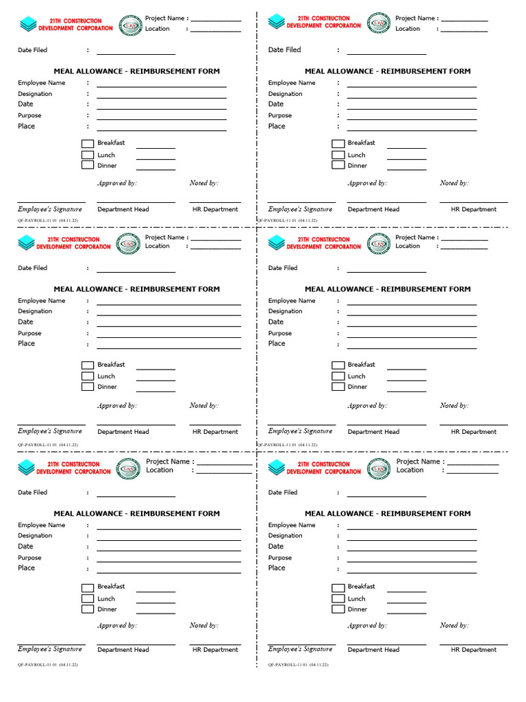 Meal Allowance Reimbursement Form | PDF | Meal | Lunch