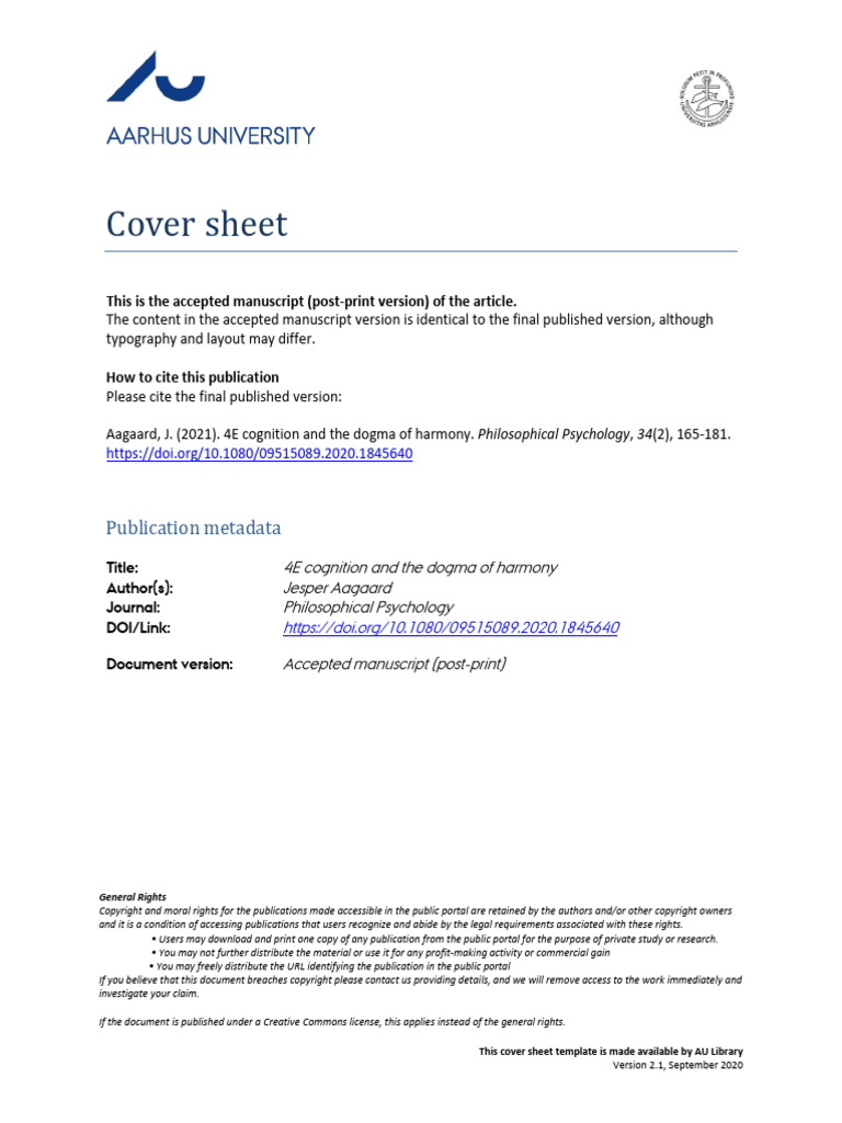 4E Cognition and The Dogma of Harmony Accepted Manuscript 2020 | PDF ...