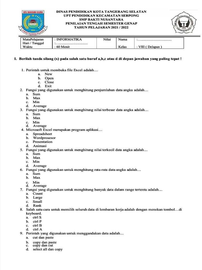 PDF Soal Pts Genap Informatika Kelas 8 - Compress | PDF | Teaching Methods & Materials | Home ...