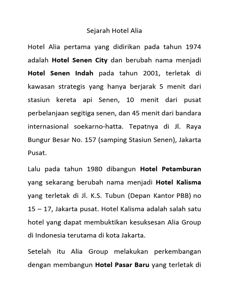 Sejarah Hotel Alia | PDF