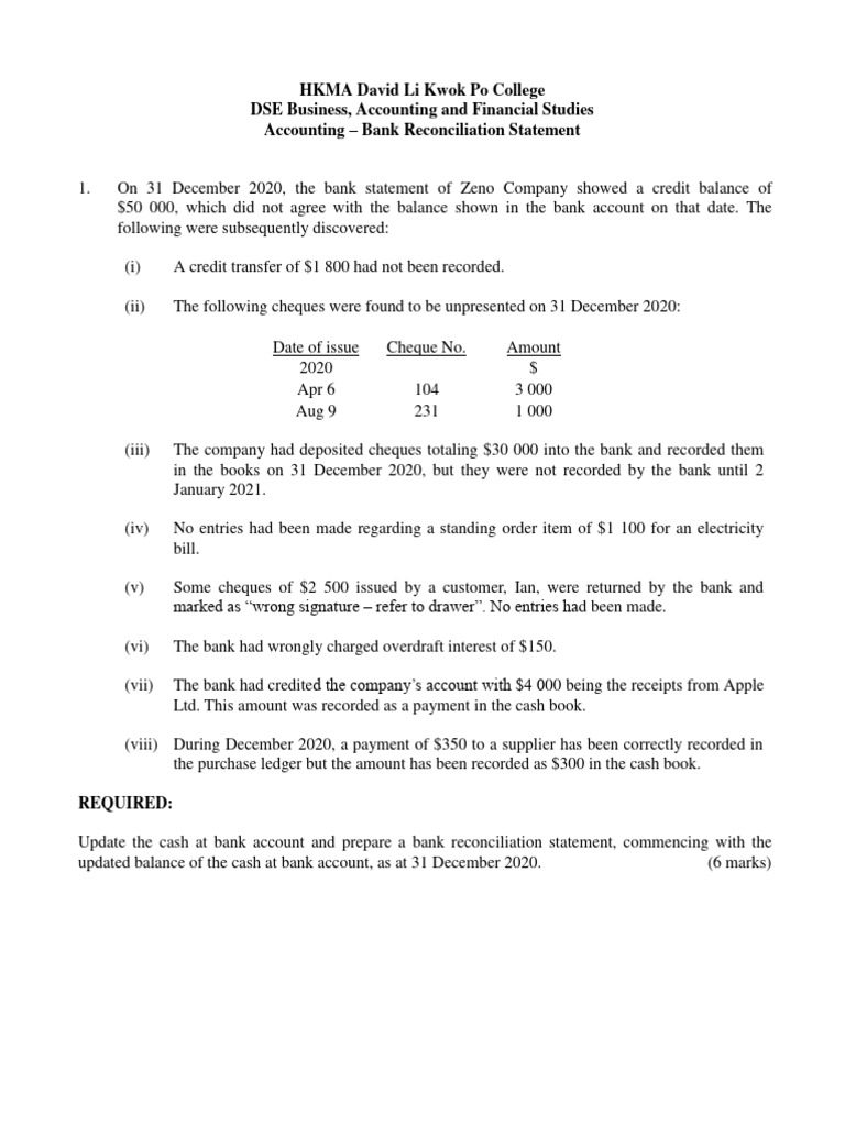 Bank Reconciliation Statement | PDF | Banks | Cheque