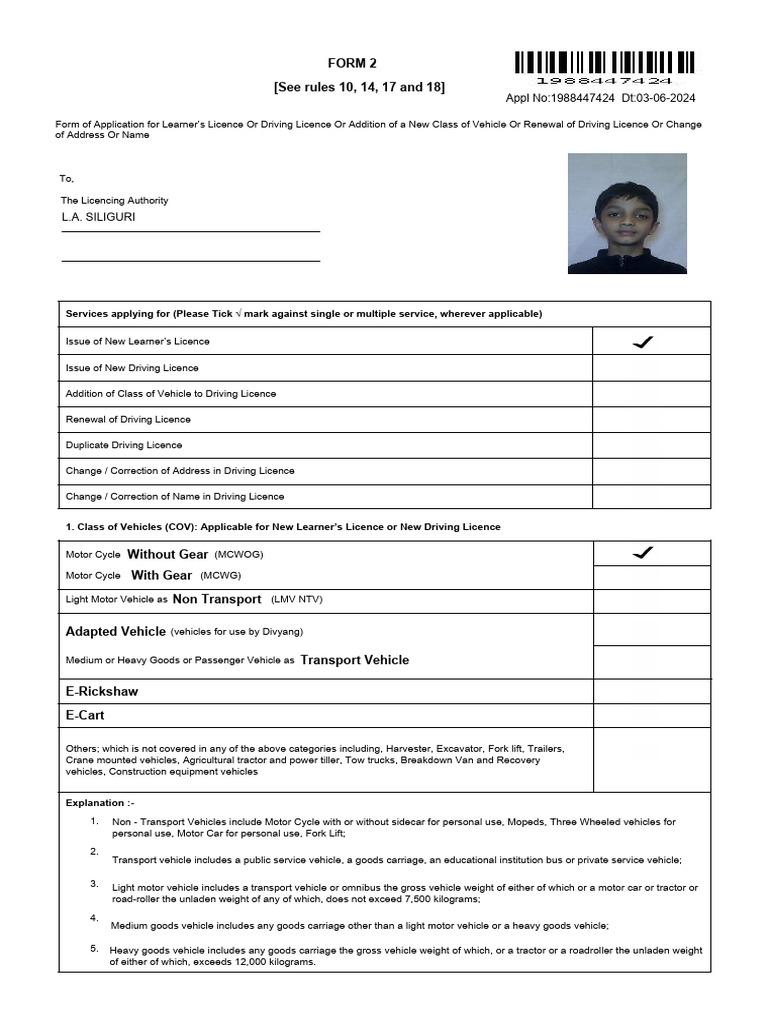 Form 2 (See Rules 10, 14, 17 and 18) : Appl No:1988447424 Dt:03-06-2024 | PDF | Driver's License ...