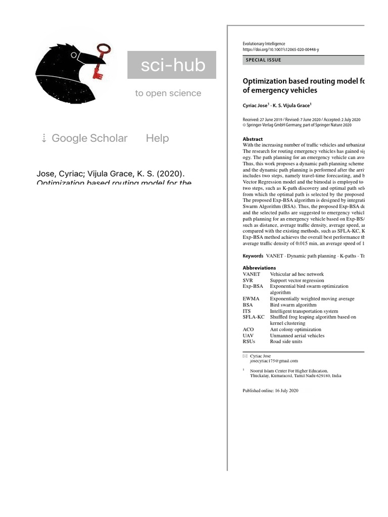 Sci-Hub - Optimization Based Routing Model For The Dynamic Path Planning of Emergency Vehicles ...