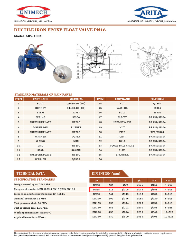 Float Valve - Arita Brand | PDF | Valve | Hydraulics
