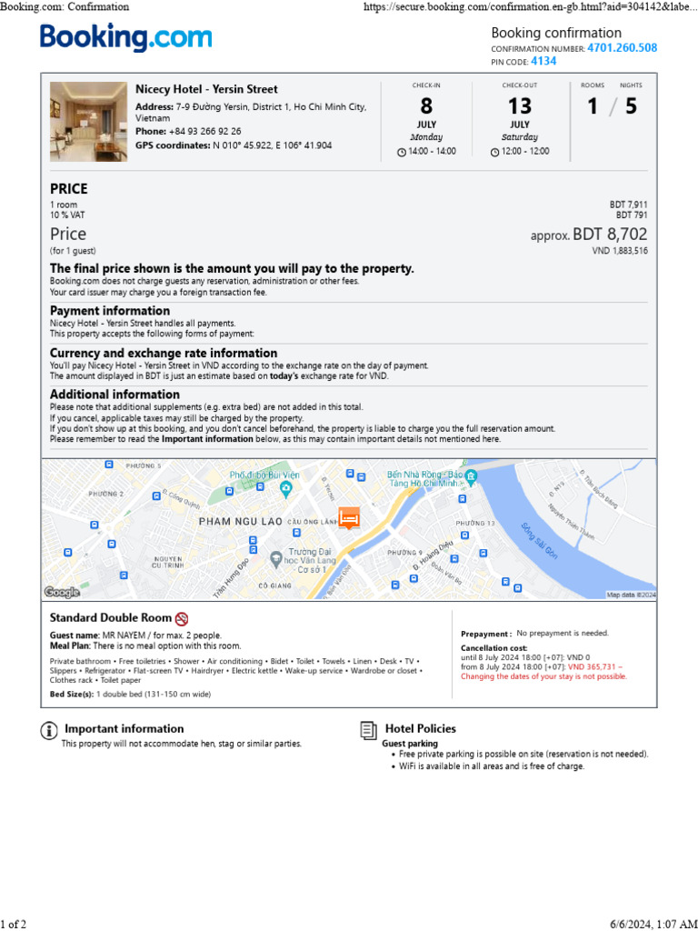 Nicecy Hotel Booking Confirmation | PDF | Payments | Booking.Com