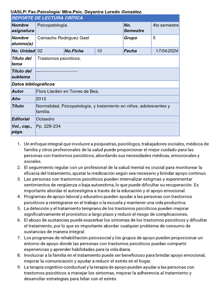 Reporte 10 | PDF | Psicosis | Esquizofrenia