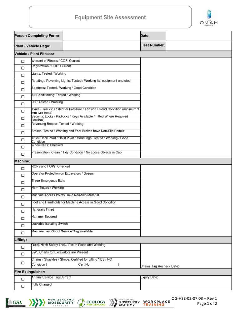 OG-HSE-02-07.03 Equipment Site Assessment Form | PDF | Transport ...