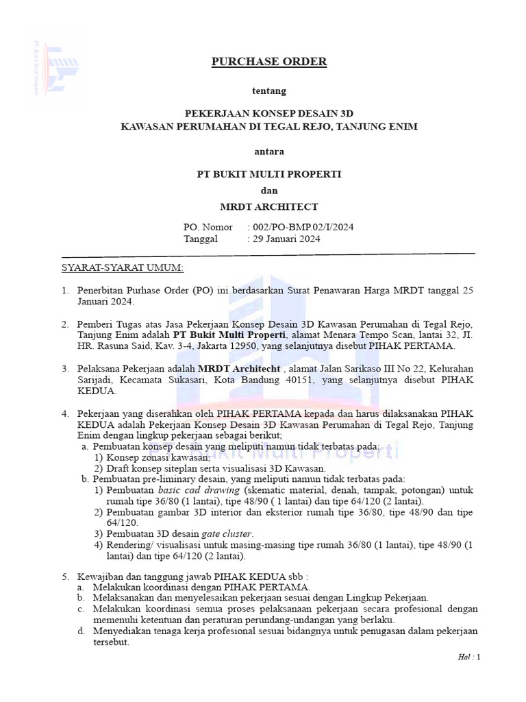Format PO Pekerjaan Desain 3D | PDF