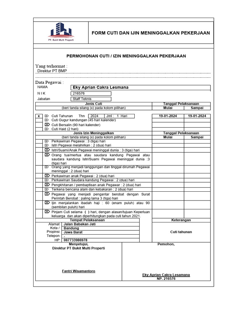 Format Permohonan Cuti | PDF