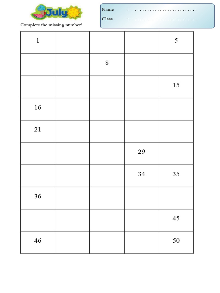 latihan soal menulis angka 1-50 | PDF