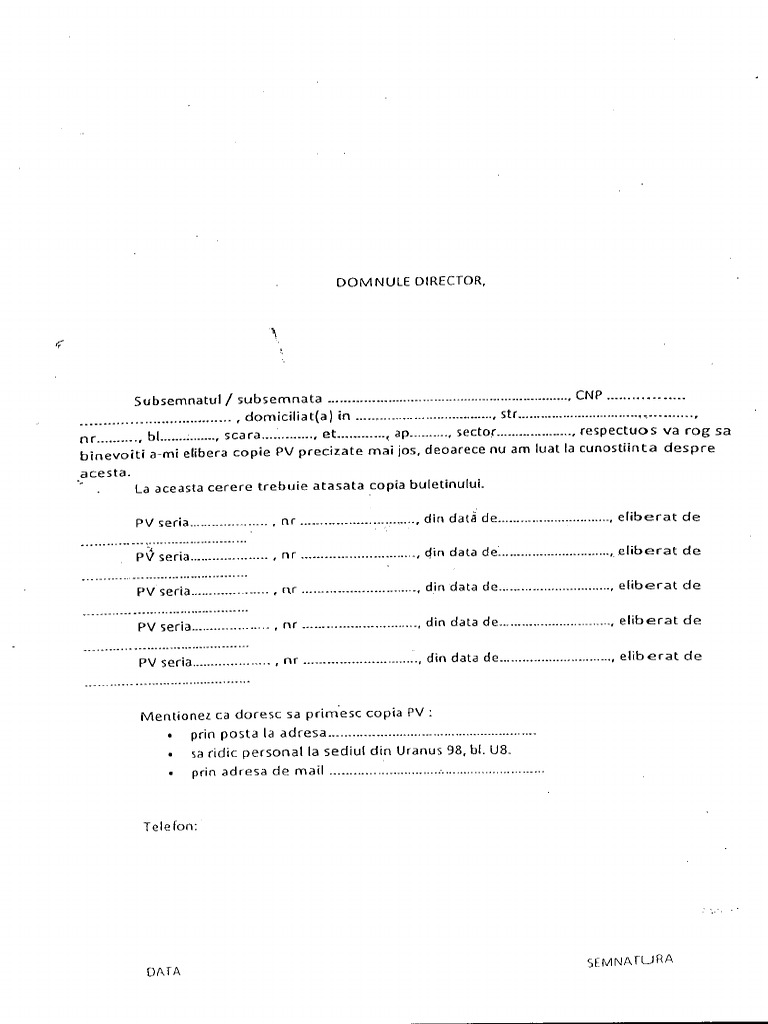 Cerere Eliberare Copie PV Contraventie | PDF