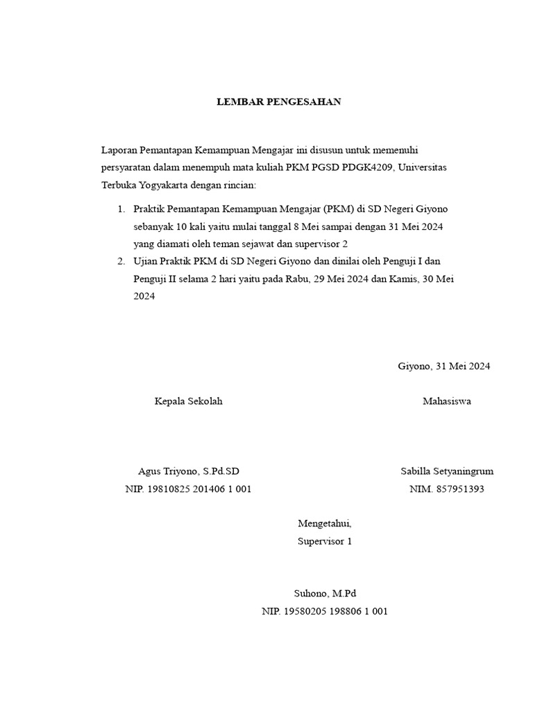 LEMBAR PENGESAHAN PKM Caca | PDF