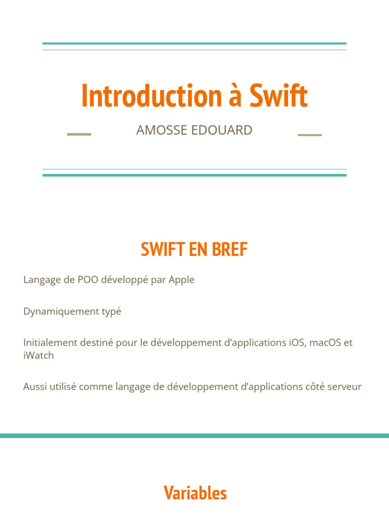 Introduction au langage Swift | PDF | Swift (Langage de programmation ...