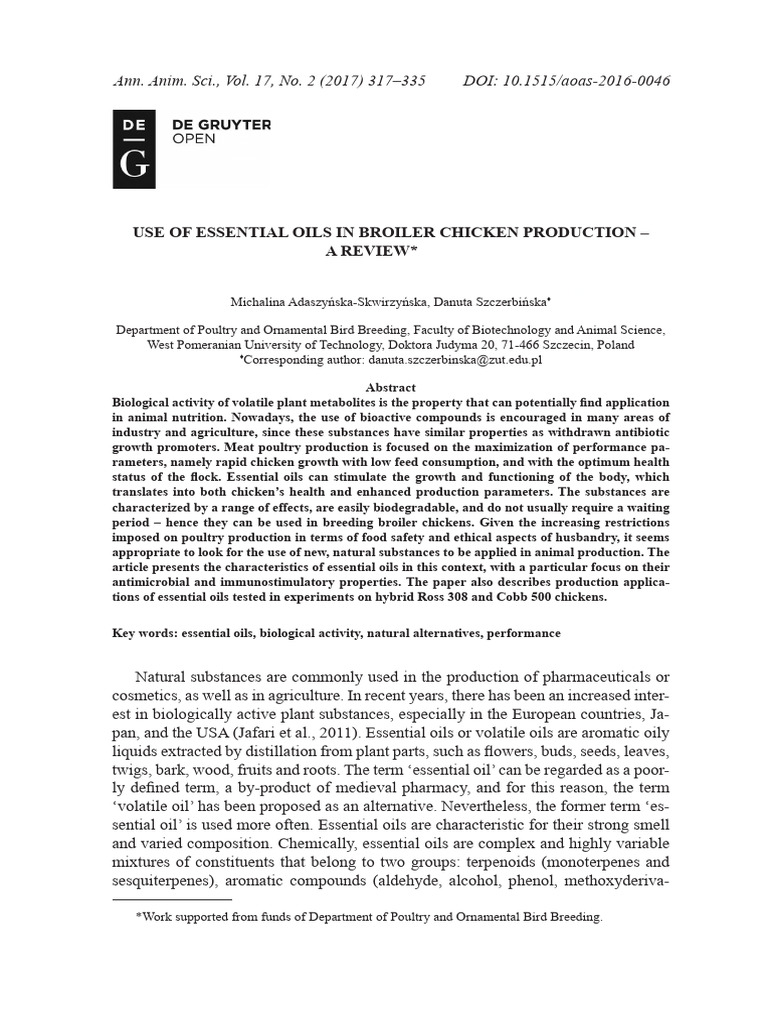 Use of Essential Oils in Broiler Chicken Production A Review | PDF ...