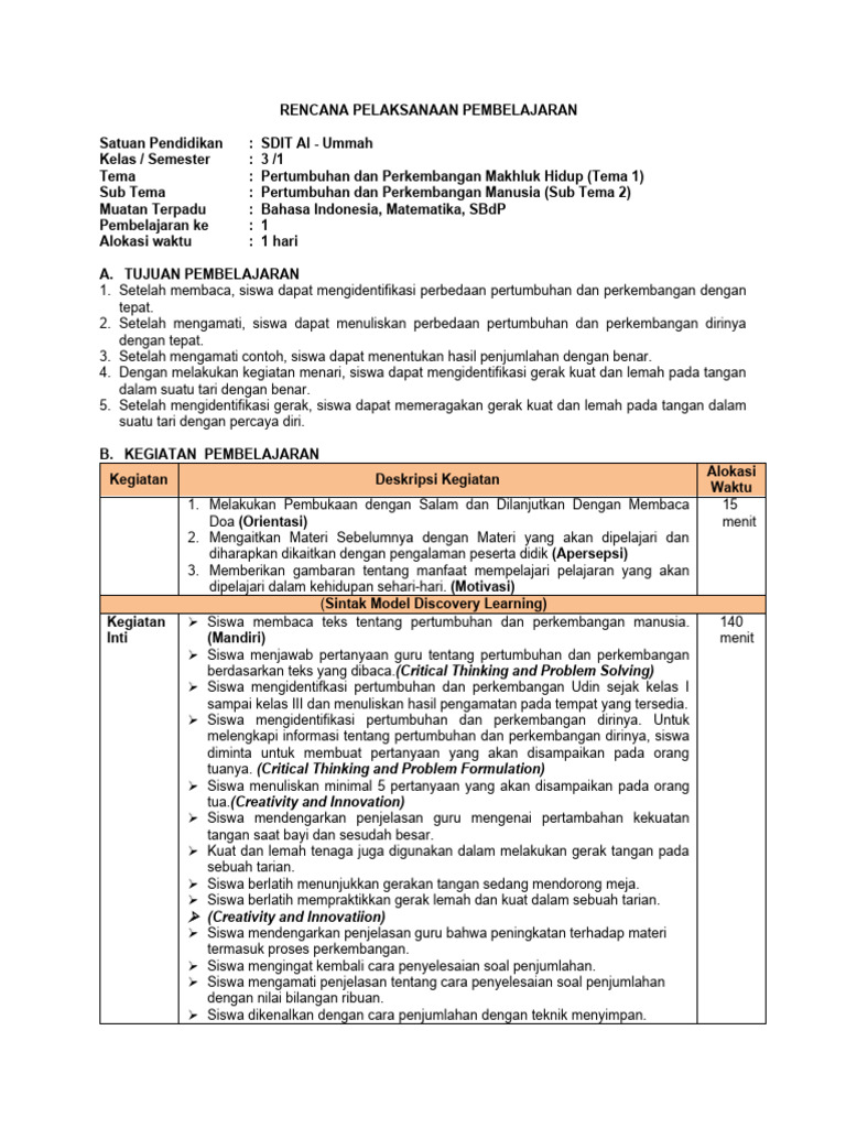 TEMA 1 Sub Tema2. Pertumbuhan dan Perkembangan Manusia | PDF
