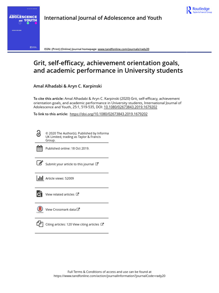 Grit Self-Efficacy Achievement Orientation Goals and Academic ...