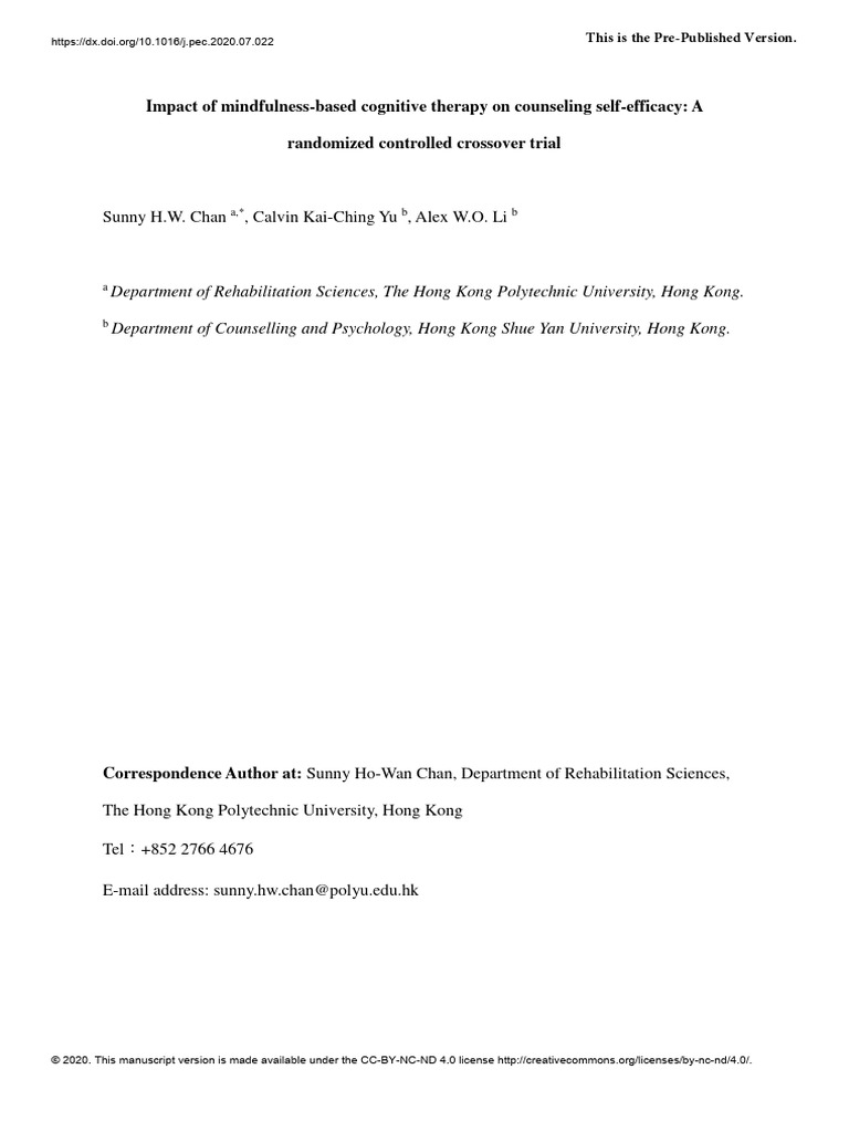 Chan Mindfulness-Based Cognitive Therapy | PDF | Mindfulness | Analysis ...