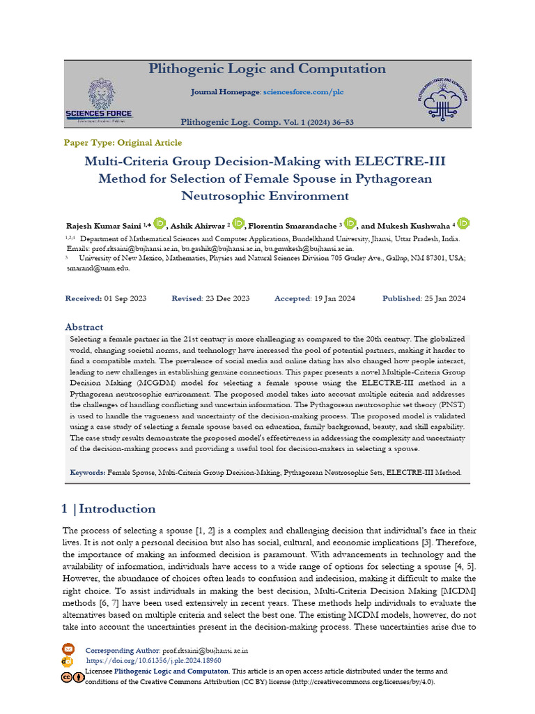 Multi-Criteria Group Decision-Making With ELECTRE-III Method For Selection of Female Spouse in ...