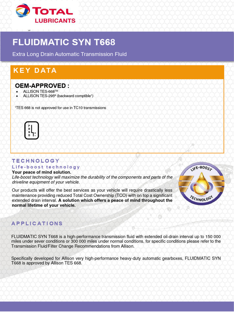 Fluidmatic Syn T668: Key Data | PDF | Mechanical Engineering
