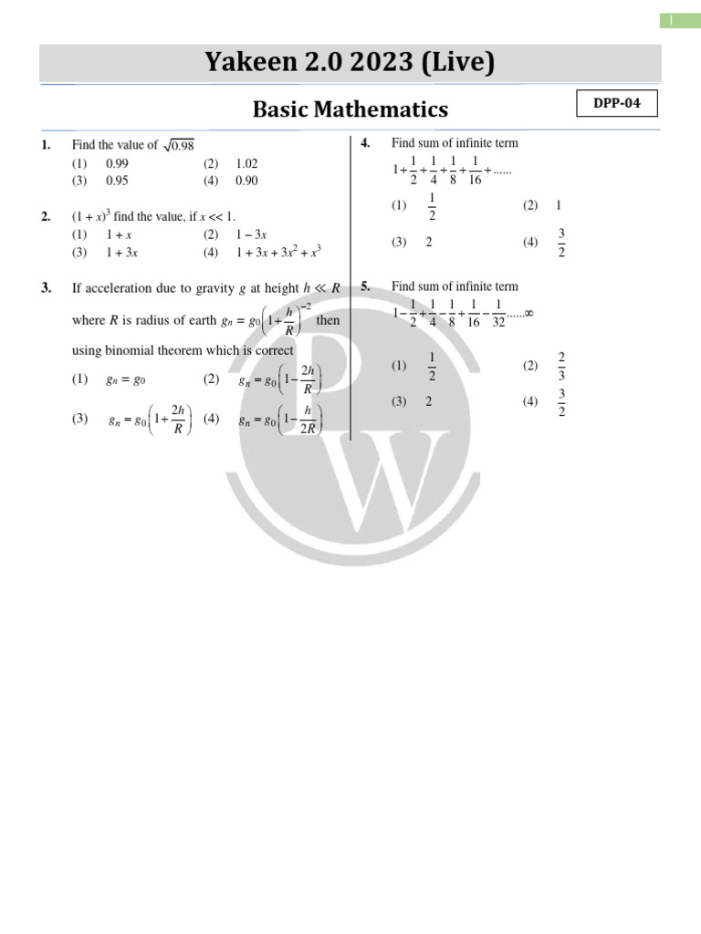 Basic Mathematics: DPP 04 | PDF | Mathematics | Mathematical Analysis