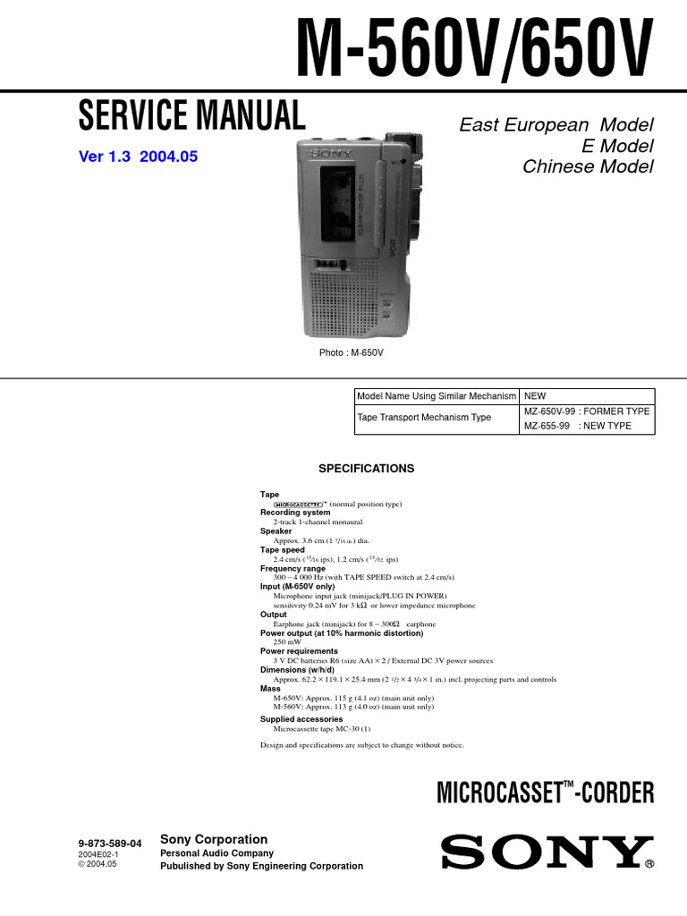Dictafoon Sony M-560V 650V SM | PDF | Microphone | Tape Recorder