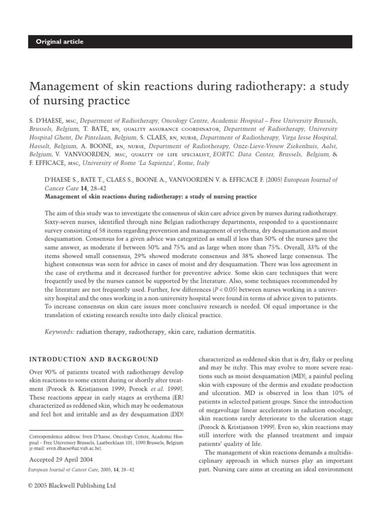 Management of skin reactions during radiotherapy - a study | Download ...