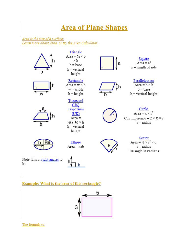 Area of Plane Shapes | PDF | Area | Euclidean Plane Geometry