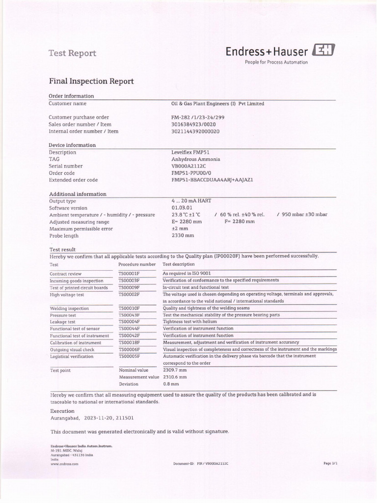 Adani Radar Gauge Certificate | PDF