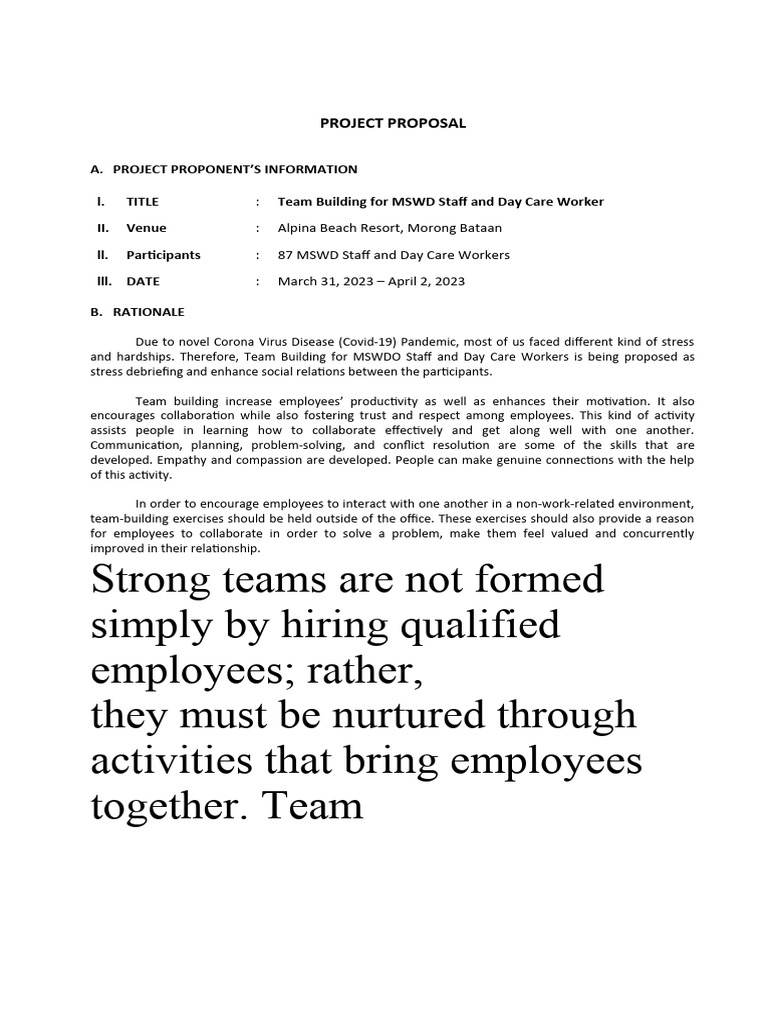 Project Proposal Team Building | PDF | Team Building | Organizational ...
