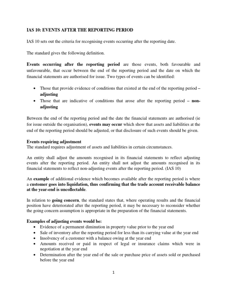 Ias 10 Event After Reporting Period | PDF | Going Concern | Financial ...