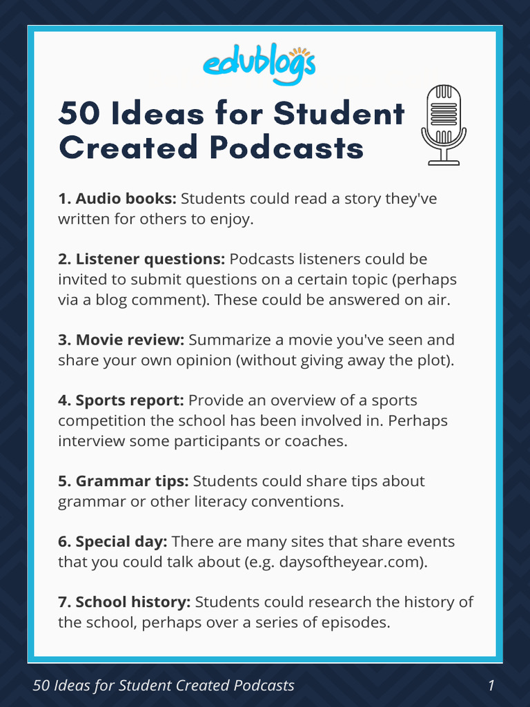 50 Engaging Podcast Ideas for Students | PDF | Podcast | Human ...