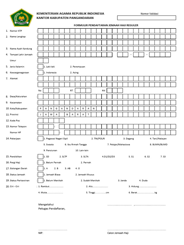 Formulir Pendaftaran Haji Kemenag | PDF