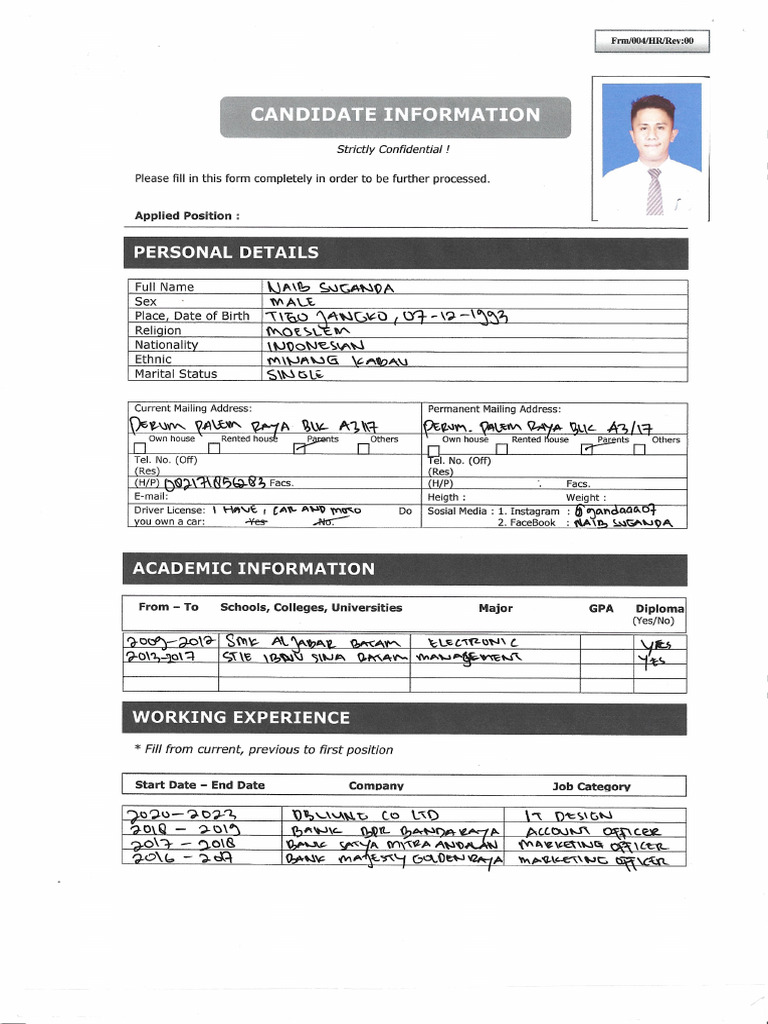 Form Isian Pelamar-Naib Suganda (Inggris) | PDF