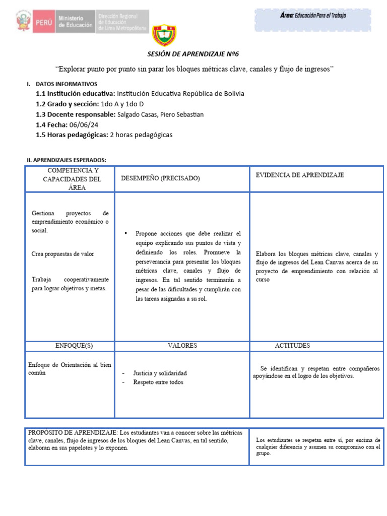SESION S-10 - PIERO SALGADO - BLOQUE LEAN CANVAS- - - - - | PDF ...