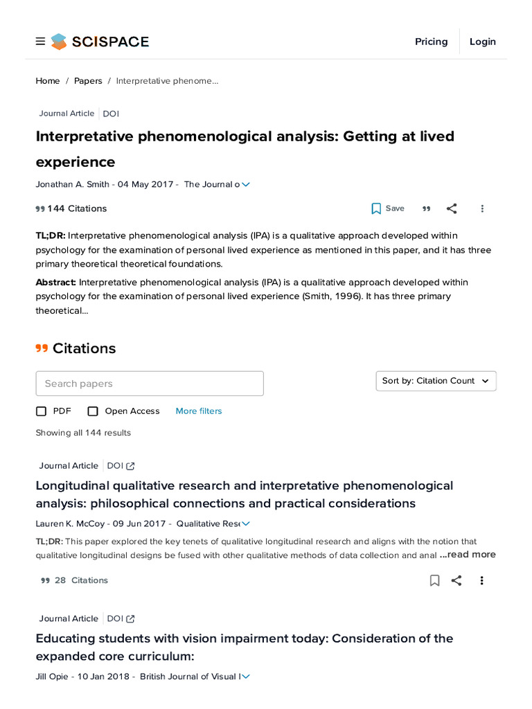 Interpretative Phenomenological Analysis - Getting at Lived Experience ...