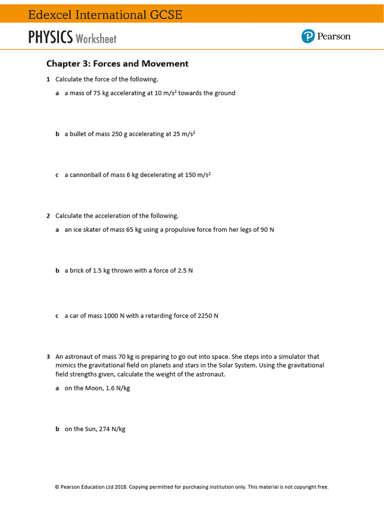 IGCSE Physics Worksheet 3 Forces and Movement | PDF
