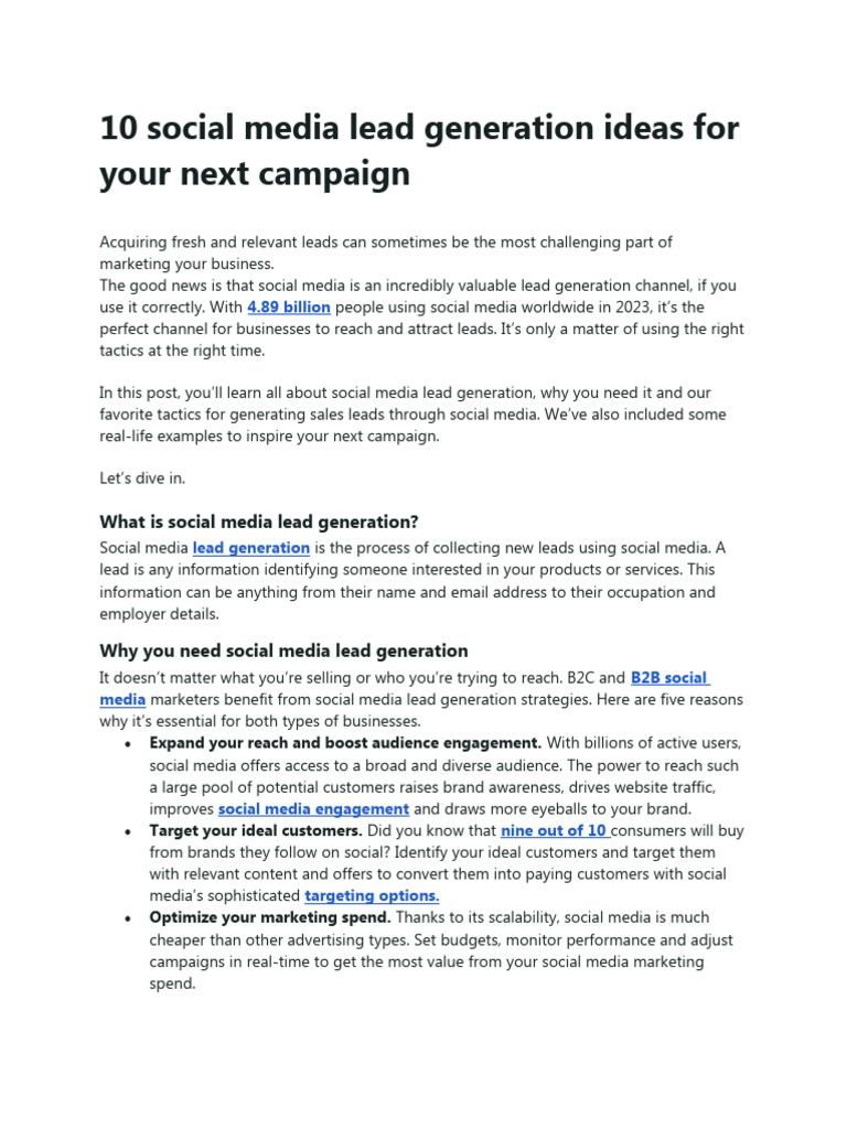 10 social media lead generation ideas for your next campaign | PDF | Popular Culture & Media ...