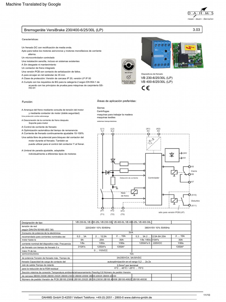 Dispositivos de Frenado VersiBrake 230/400 | PDF | Electricidad ...