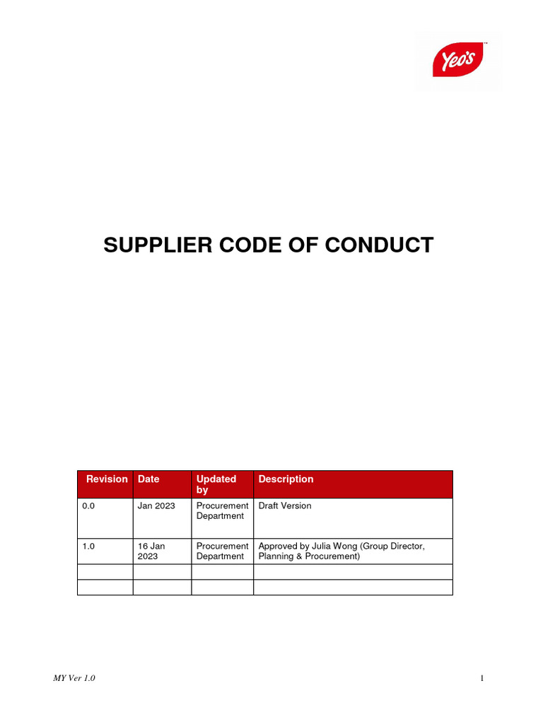 Supplier Code of Conduct MY Version Fair 10.10.23 | PDF | Conflict Of ...