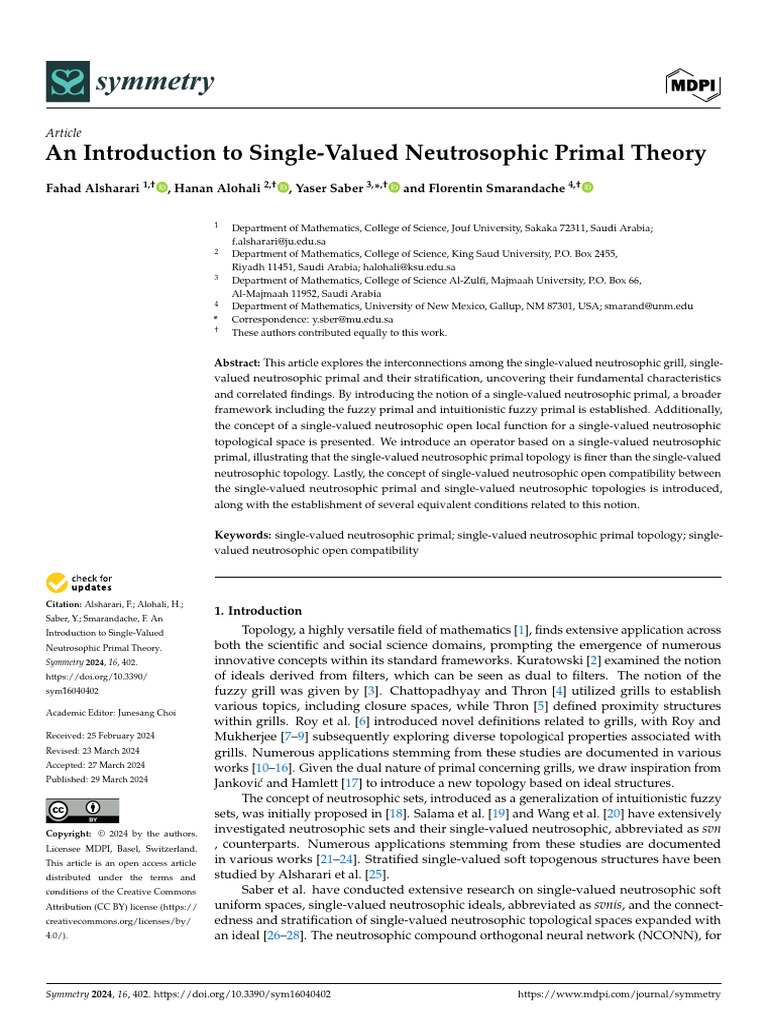 An Introduction To Single-Valued Neutrosophic Primal Theory | PDF ...